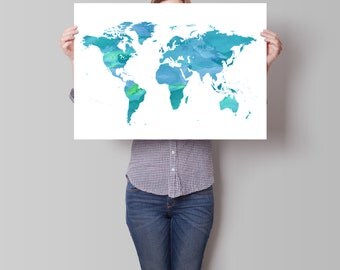 Unique blue world map related items | Etsy