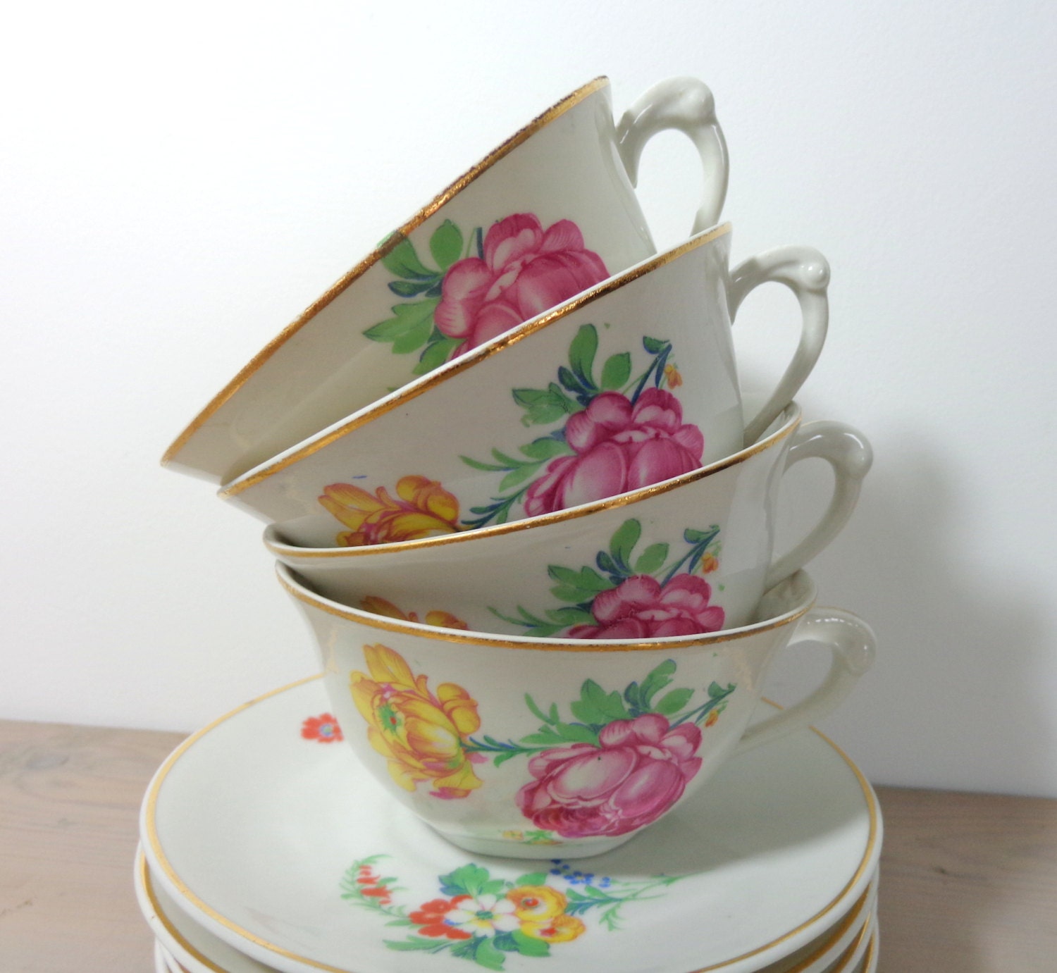 Antique tea cups, set of four large size vintage china cups, antique ...