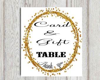 Card and gift table printable Gold glitter wreath Wedding gift table ...