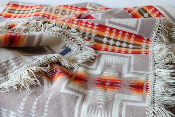 Vintage Pendleton Blanket Reversible with Fringe