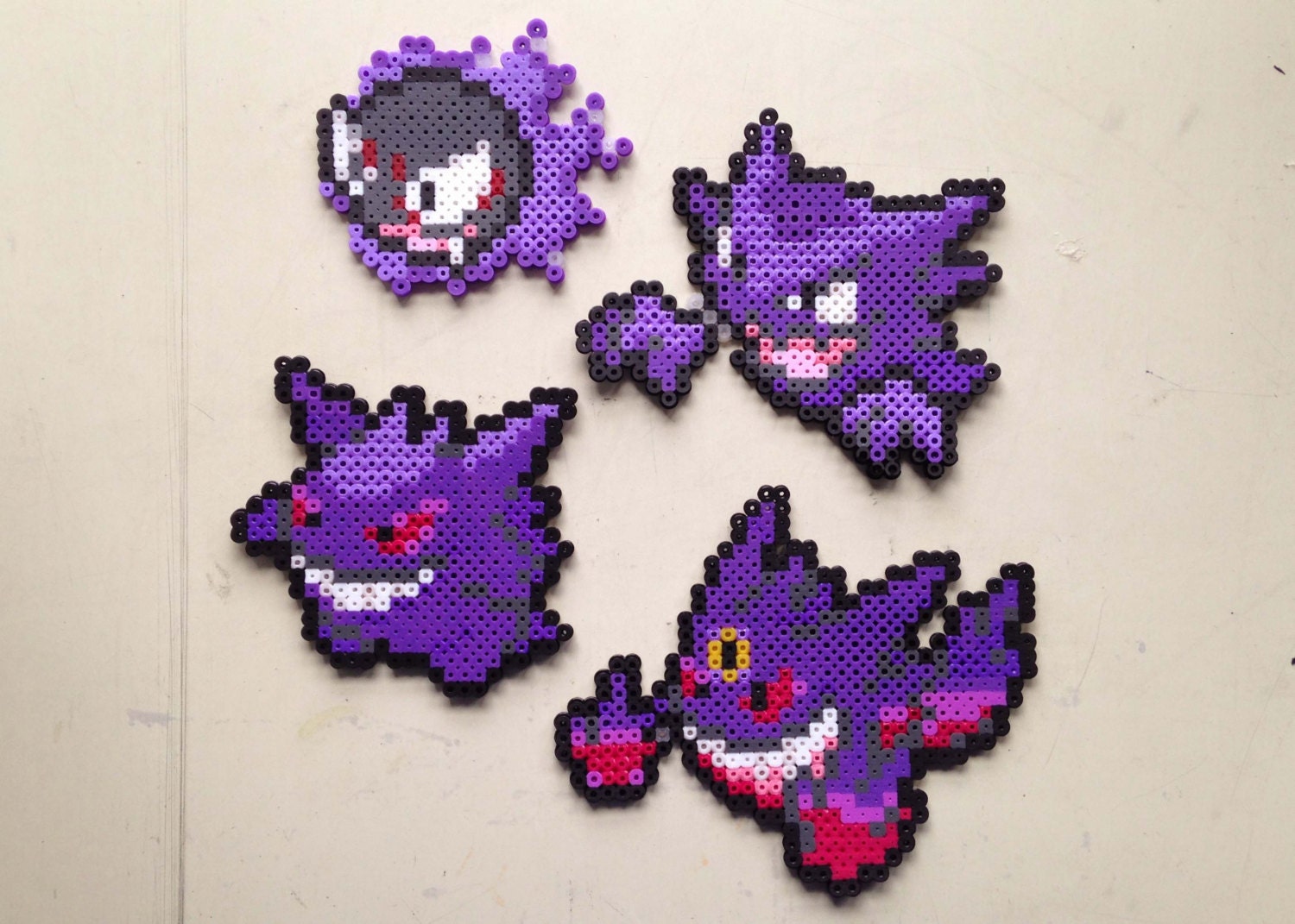Gastly Haunter Gengar Mega Gengar Pokemon Perler by Pixelixir