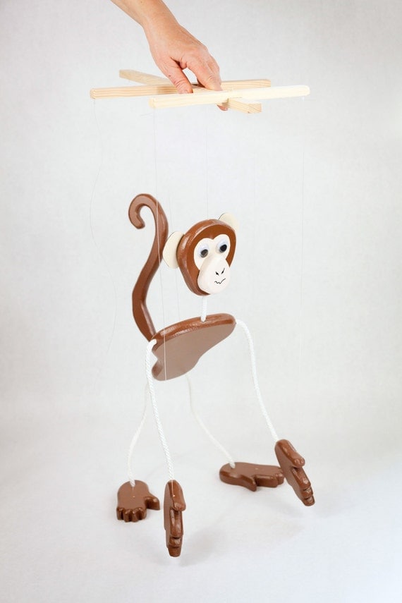 Wooden Monkey Marionette Puppet Pets Jungle Animal by PuppetPets