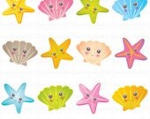 Starfish and shell vector - Digital Clipart - Instant Download - EPS ...