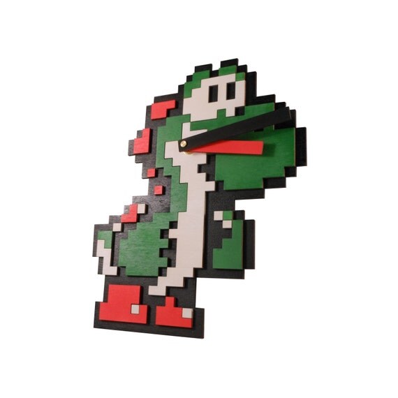 8 Bit Yoshi Clock from Super Mario World and Mario Kart Wall