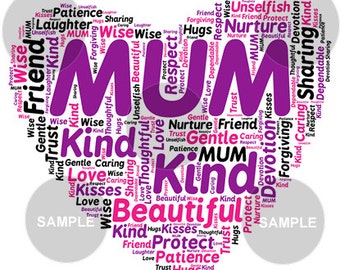 Mum Word Cloud in black, pink and purple - A perfect Christmas Gift