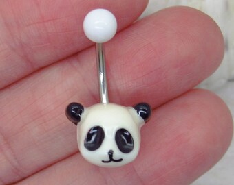 Cute panda belly button ring , panda charm, panda navel piercing, belly ...