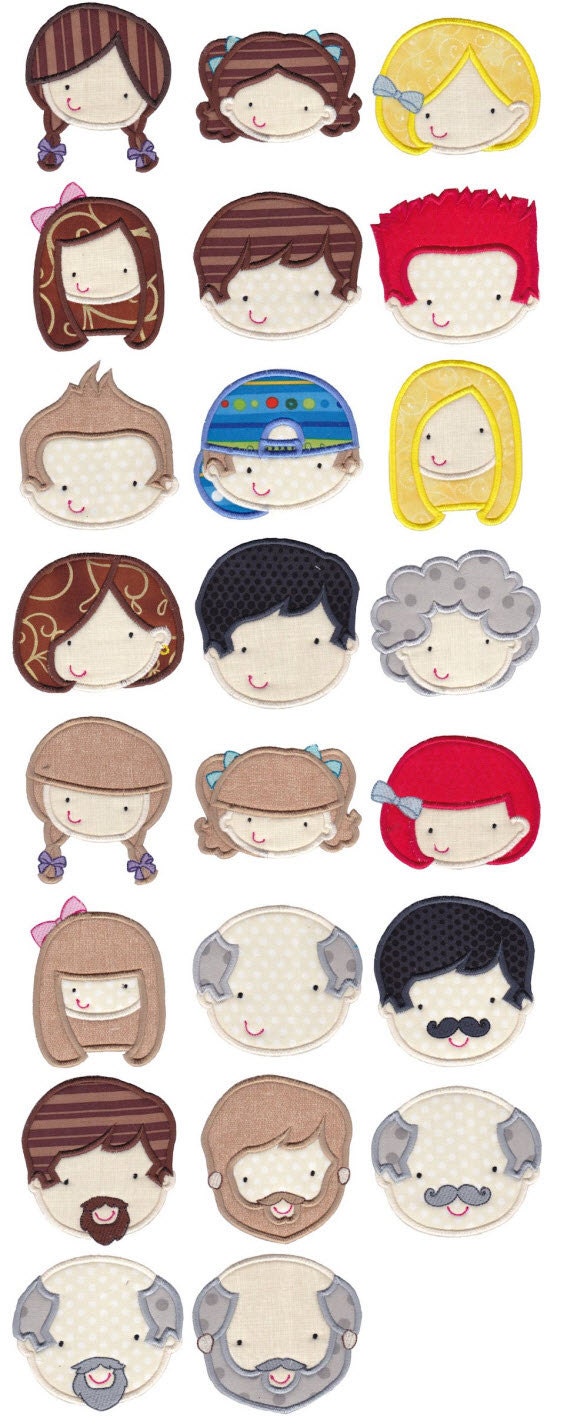 Faces Applique Machine Embroidery Designs 4x4 5x7 6x10