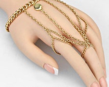 Gold Curb Chain Ring Bracelet Hand Chain. Glam Bracelet, Exotic ...