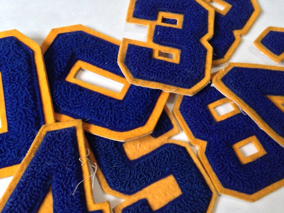 Number 5 Vintage Varsity Patch / Blue and Gold Chenille