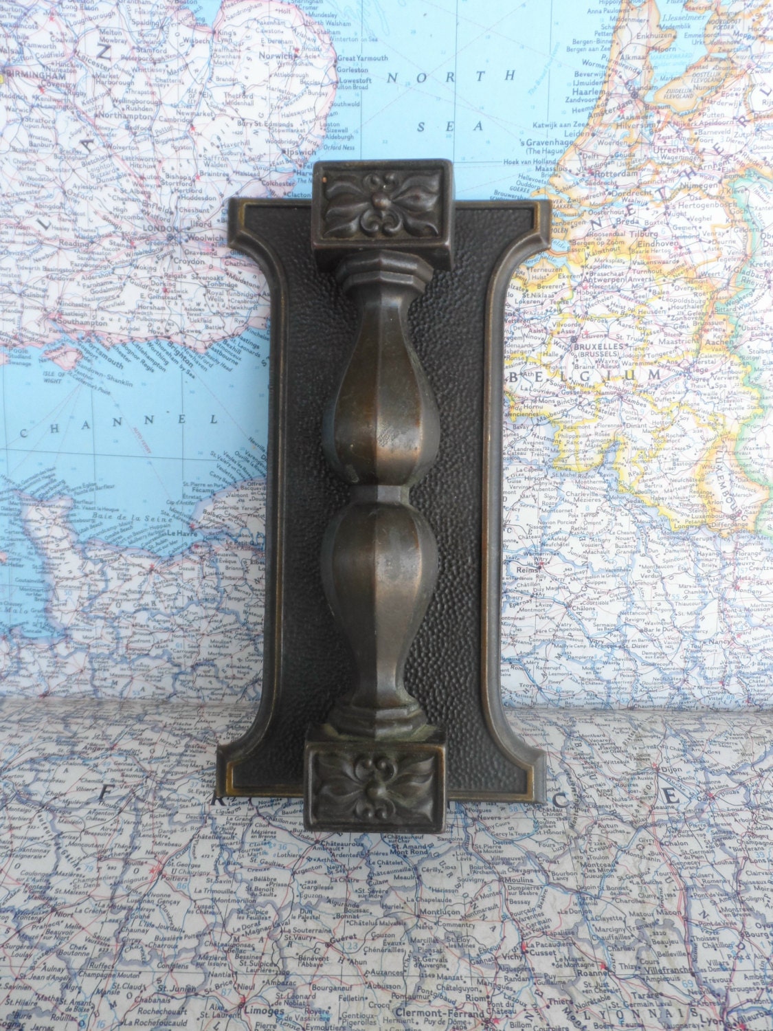 SALE! Large vintage distressed brass metal handle with attached ...