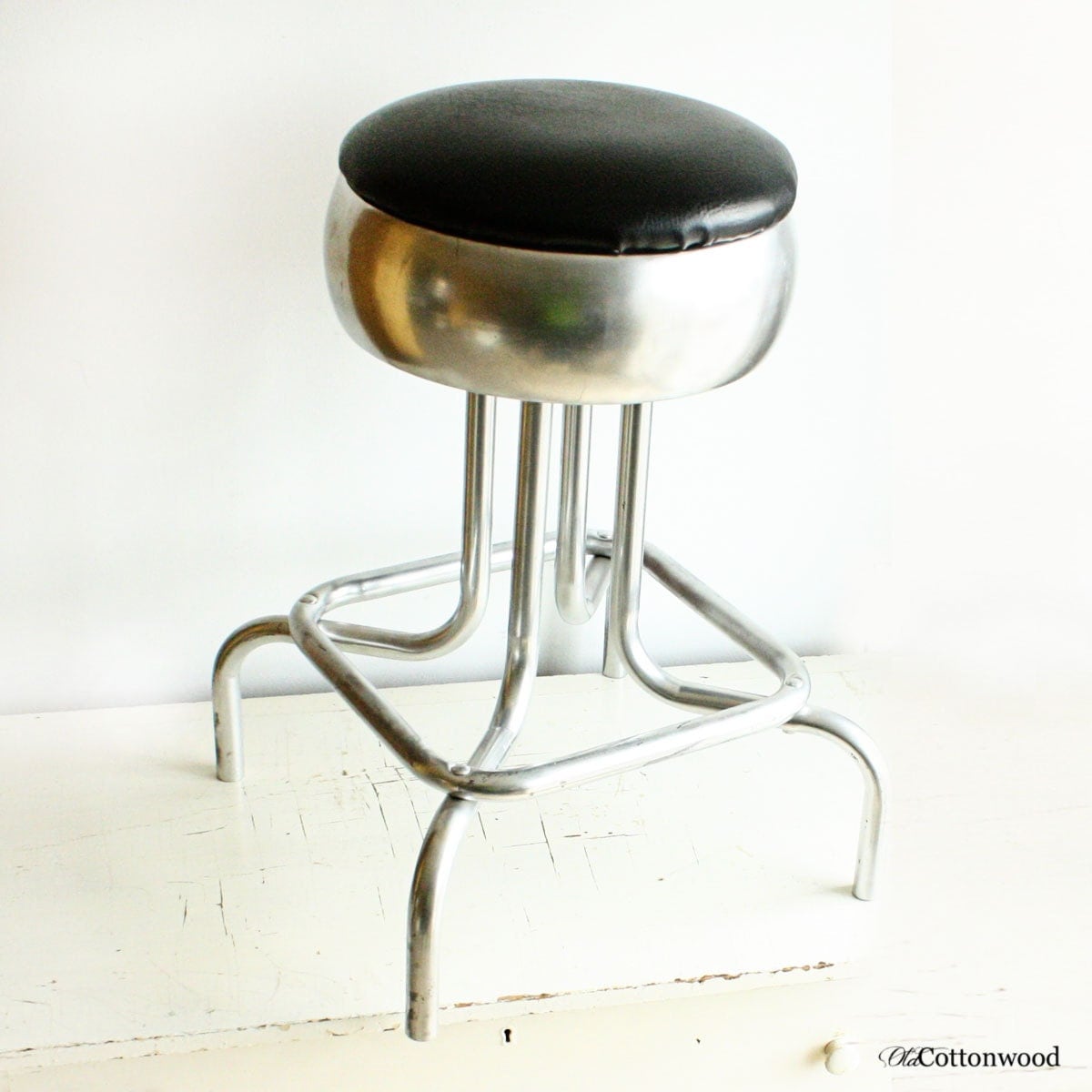 Vintage bar stool – metal – seat – swivel – black silver – cushioned ...