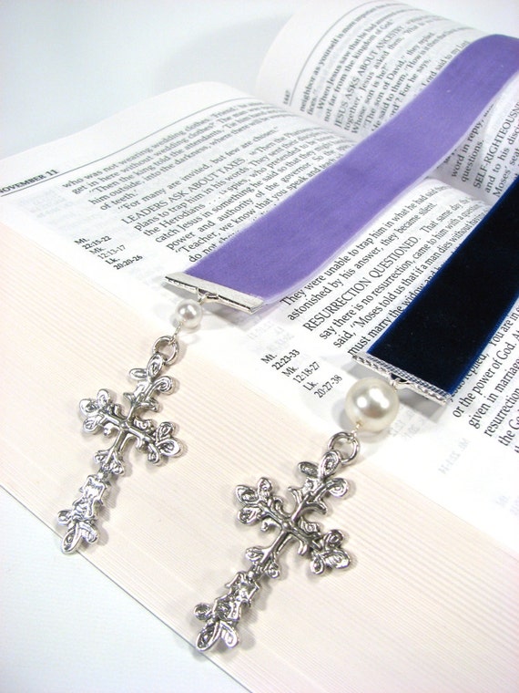 Bible Ribbon Bookmark Christian Gift Purple Blue Pink Velvet
