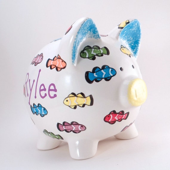 Rainbow Fish Piggy Bank Personalized Piggy Bank Clown Fish