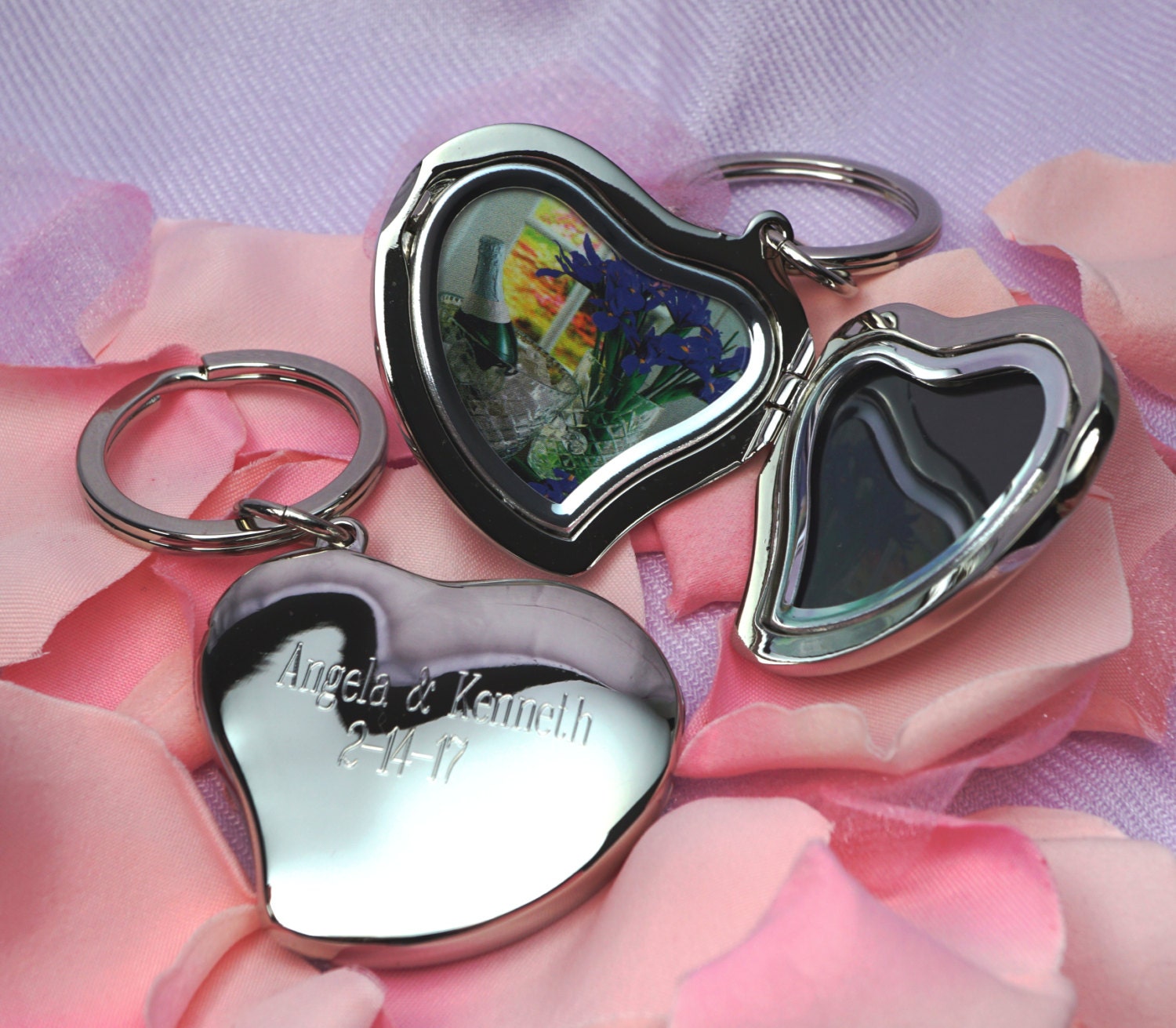 Personalized Heart Locket Key Chain Engraved Keychain