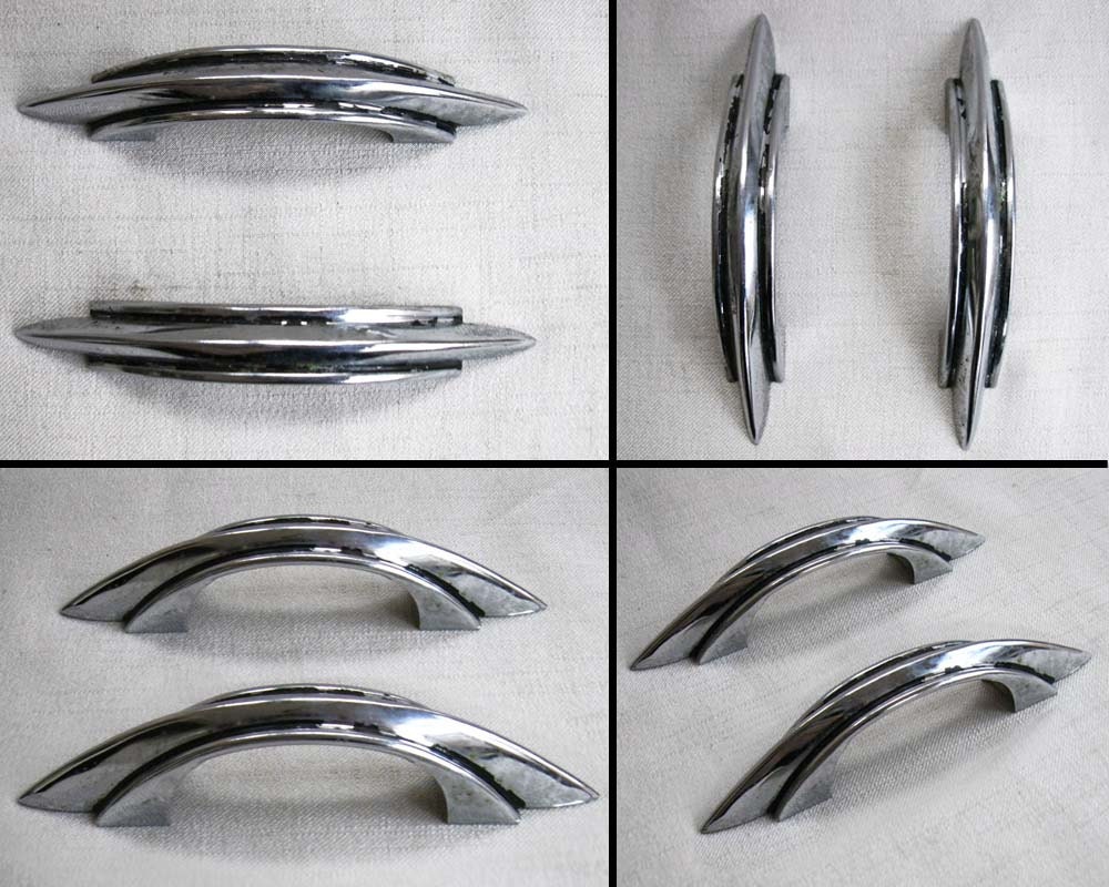 2 Antique Art Deco 1930s 1940s Chrome Metal Drawer Pulls or Handles ...