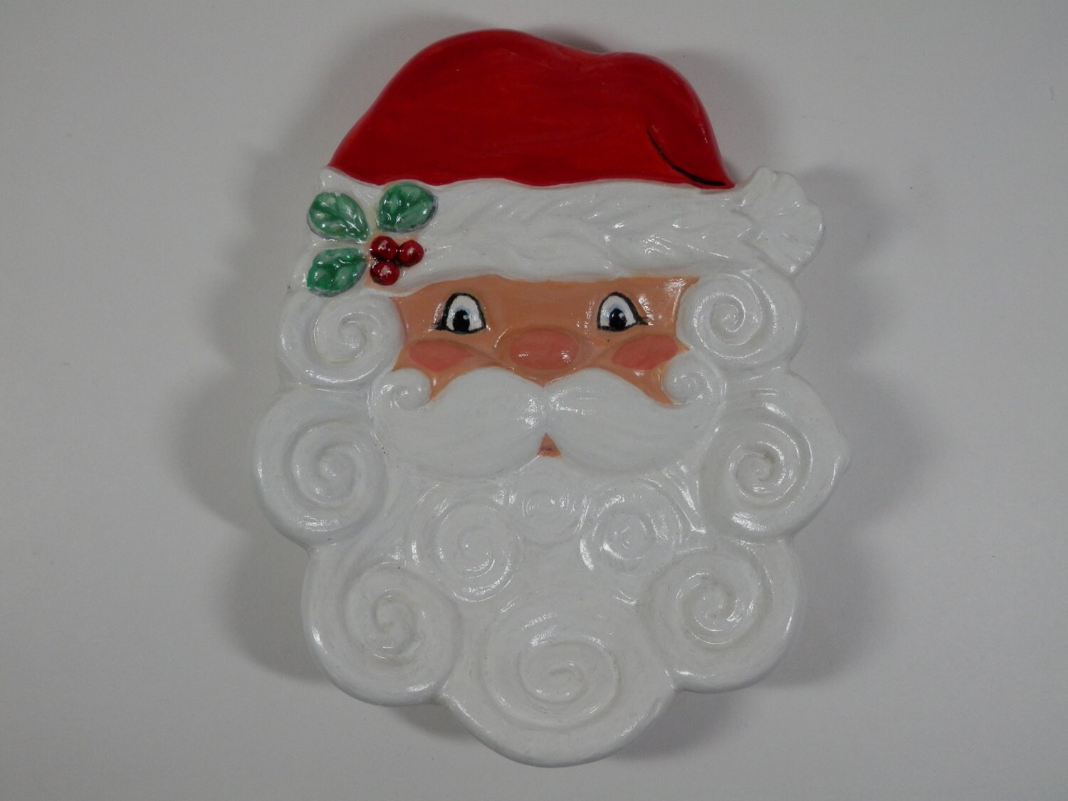 Santa Face Ceramic Glazed Spoon Rest Holiday Wall Hanging Vintage 1970s ...