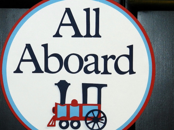 All Aboard Choo Choo Train Door Sign in Red Navy Blue and