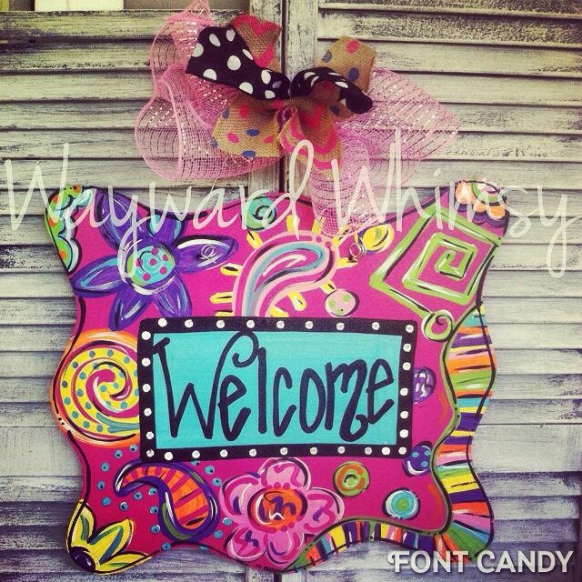 Funky Fun Welcome sign Wood Cut Out Hanger