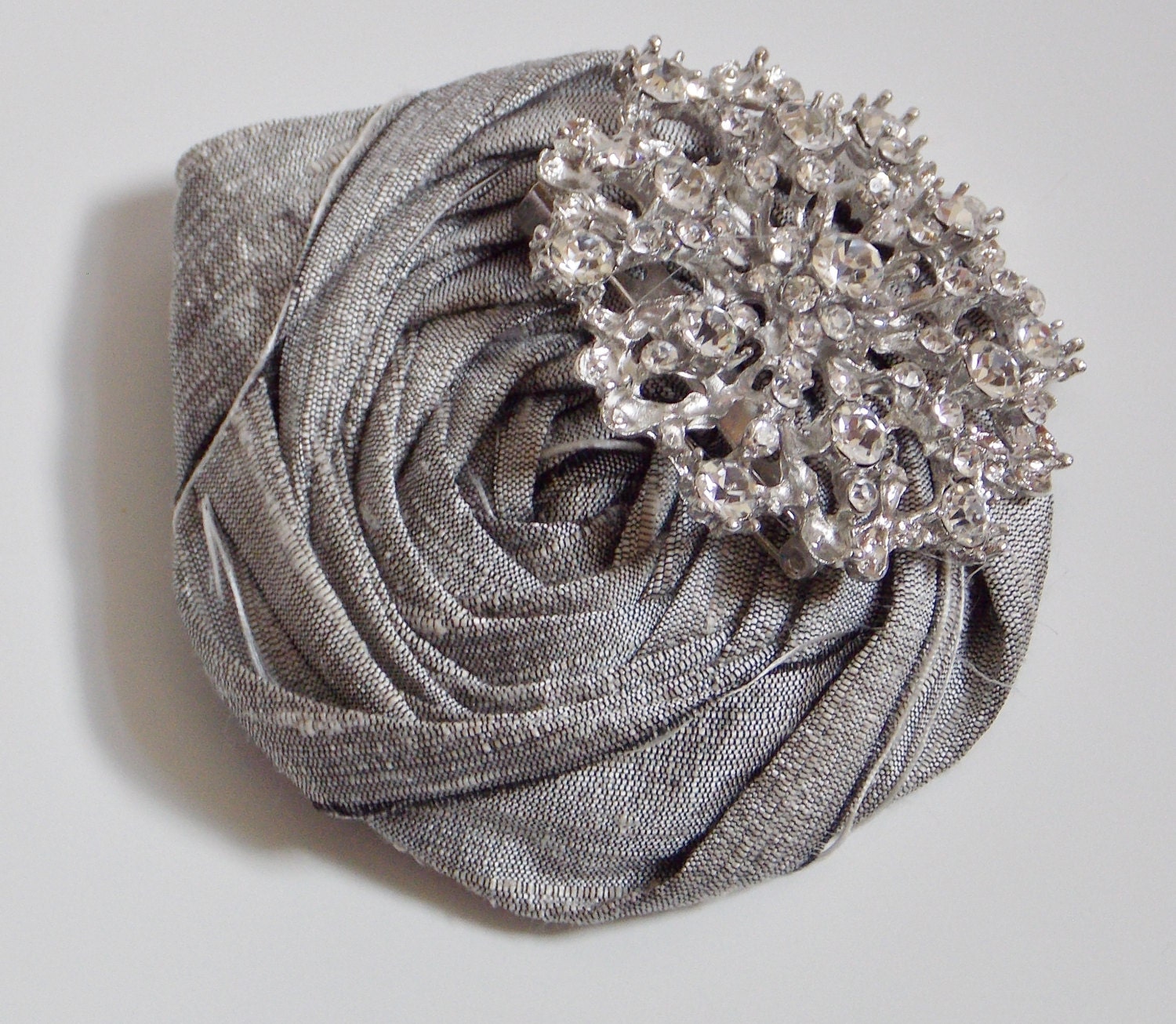 Bridesmaid Hair Accessory Brooch Wedding Gray By Bellerosedesigns
