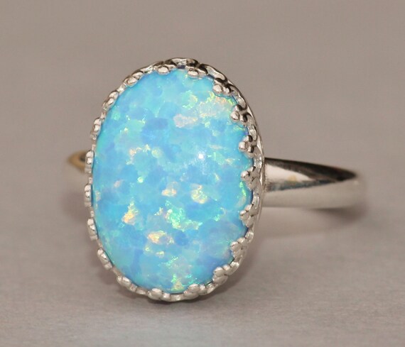LAST ONESky Blue Genuine Opal RingLab Created by hangingbyathread1