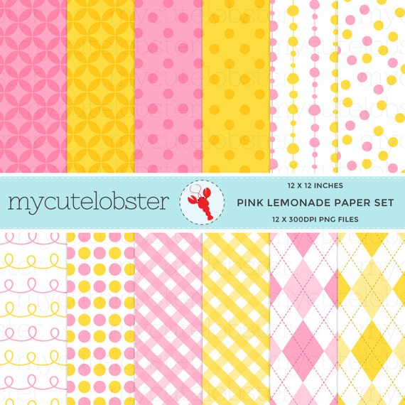 Pink Lemonade Digital Paper Pack assorted by mycutelobsterdesigns