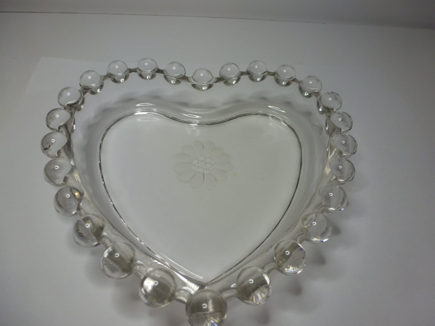 Vintage Glass Heart Shaped Dish Pretty Hobnail Glass Dish Heart Shaped ...