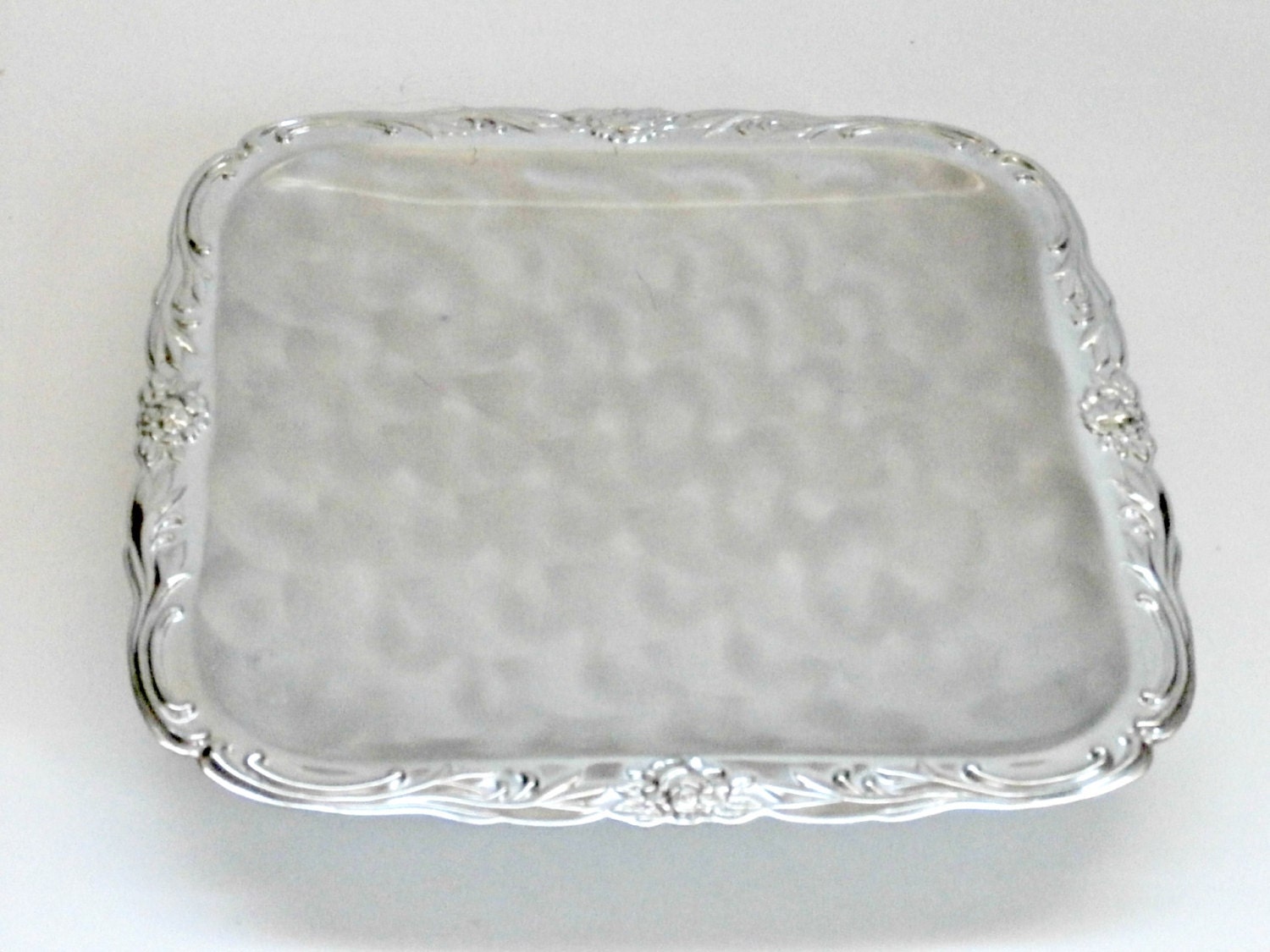 Vintage footed silver serving platter -antique retro silver square ...
