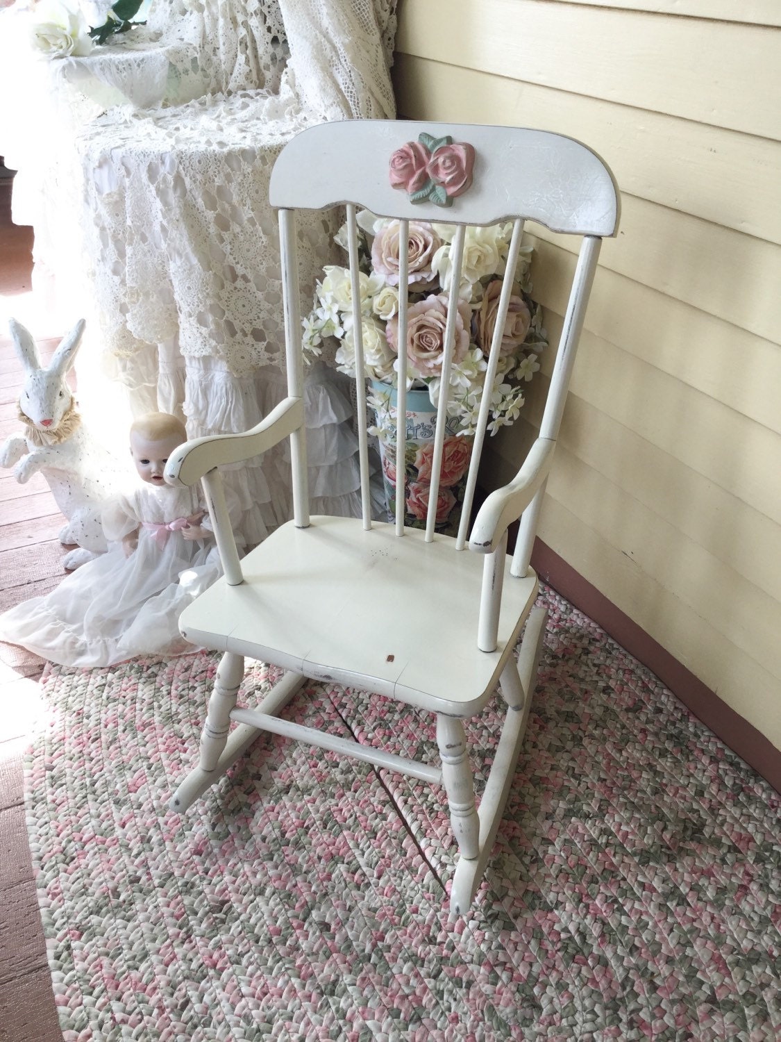 Shabby White Child Size Rocking Chair, Children’s Porch Rocker, Child’s ...