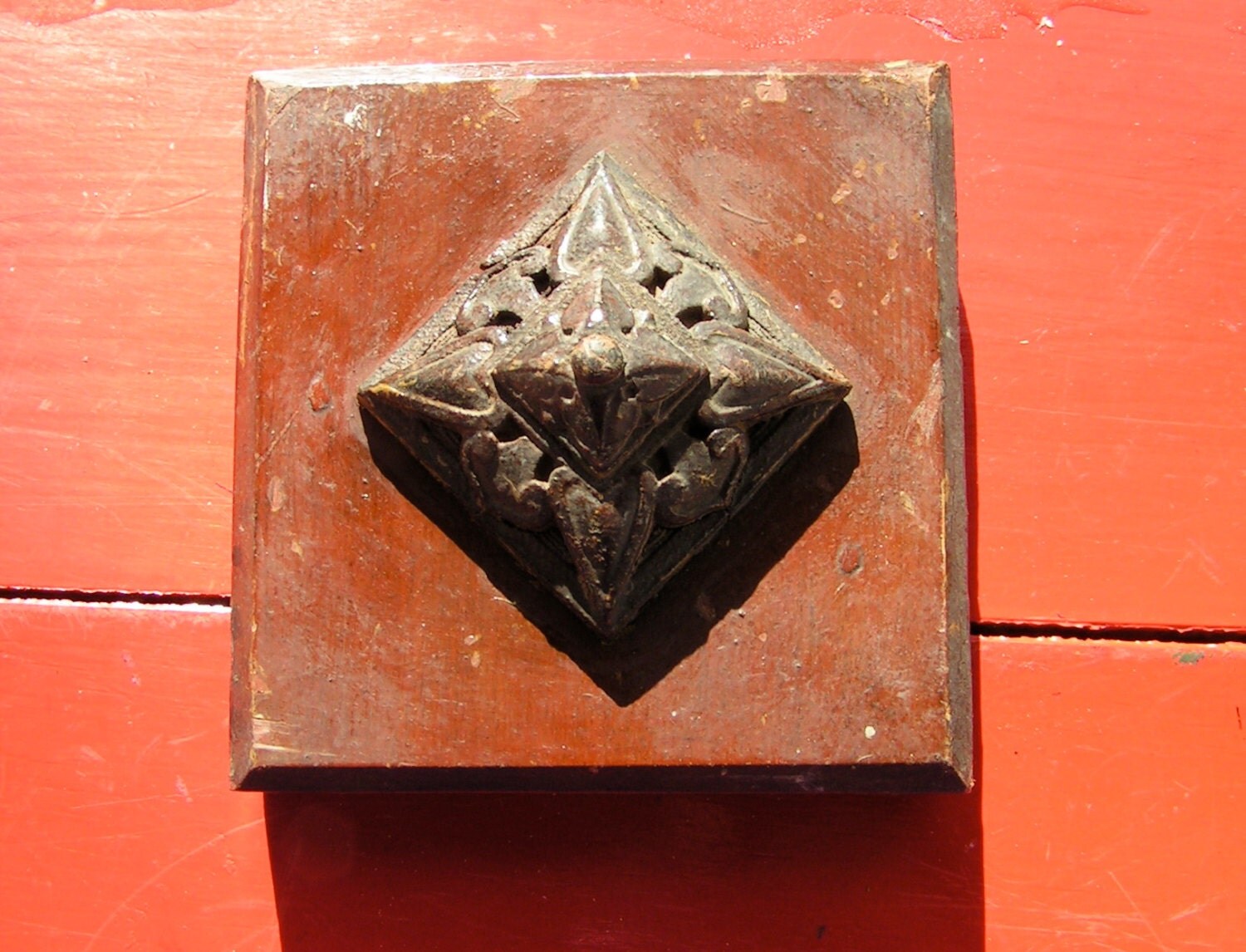 Carved wood PYRAMID Attached to wood block – OOAK Piece Repurpose – Art ...