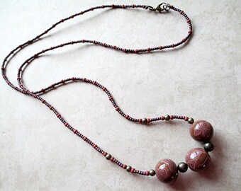 Items similar to Brown Bead Necklace Handmade Beaded Jewelry Long Boho ...