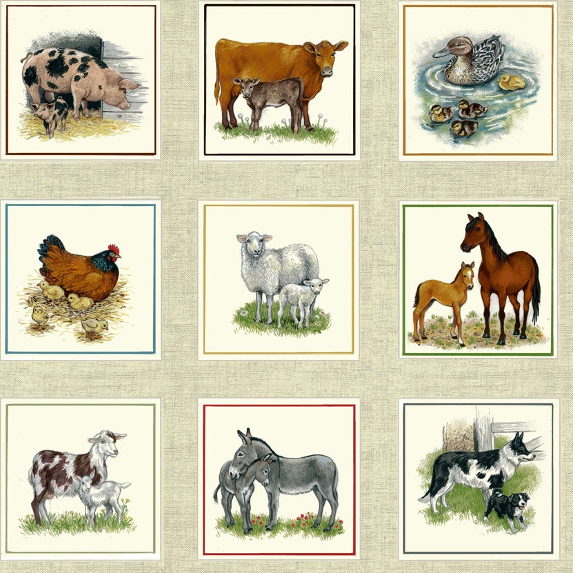 Farm Animal Labels Panels Quilting Fabric 55 Individual Panels