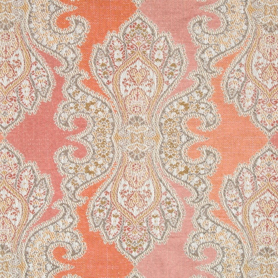 Modern Coral Damask Upholstery Fabric Woven Heavyweight