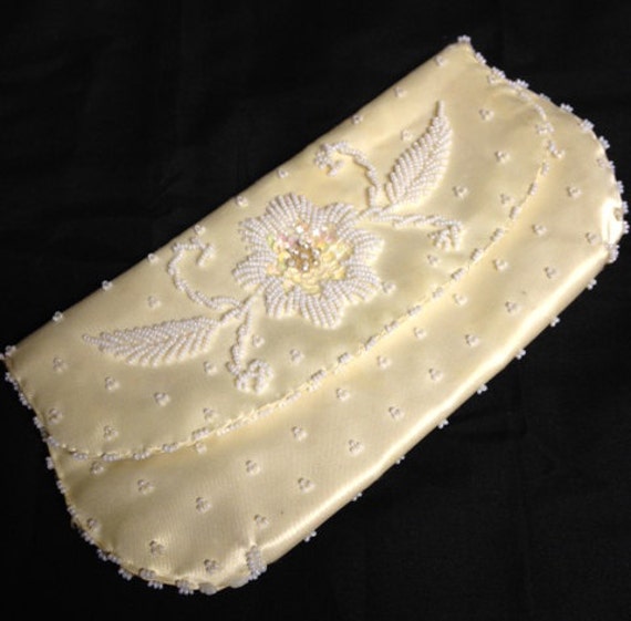 Ivory Beaded Purse Evening Handbag Ivory Clutch Purse