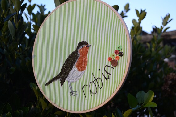 Machine Embroidered Robin 10 inch by LittleStitchOfNature on Etsy