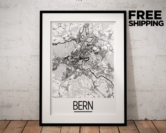 Bern Map Poster switzerland Map Print Art Deco by iLikeMaps