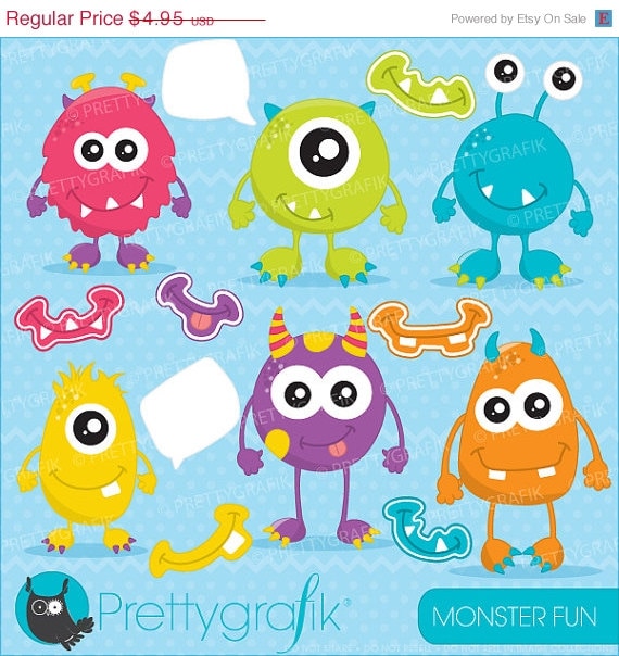 80% OFF SALE monster fun clipart commercial use, vector graphics ...