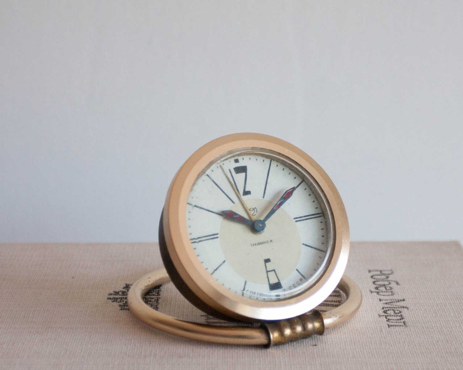 Alarm Clock, Vintage Gold Yellow and Blue Slava Clock, Russian Desk ...