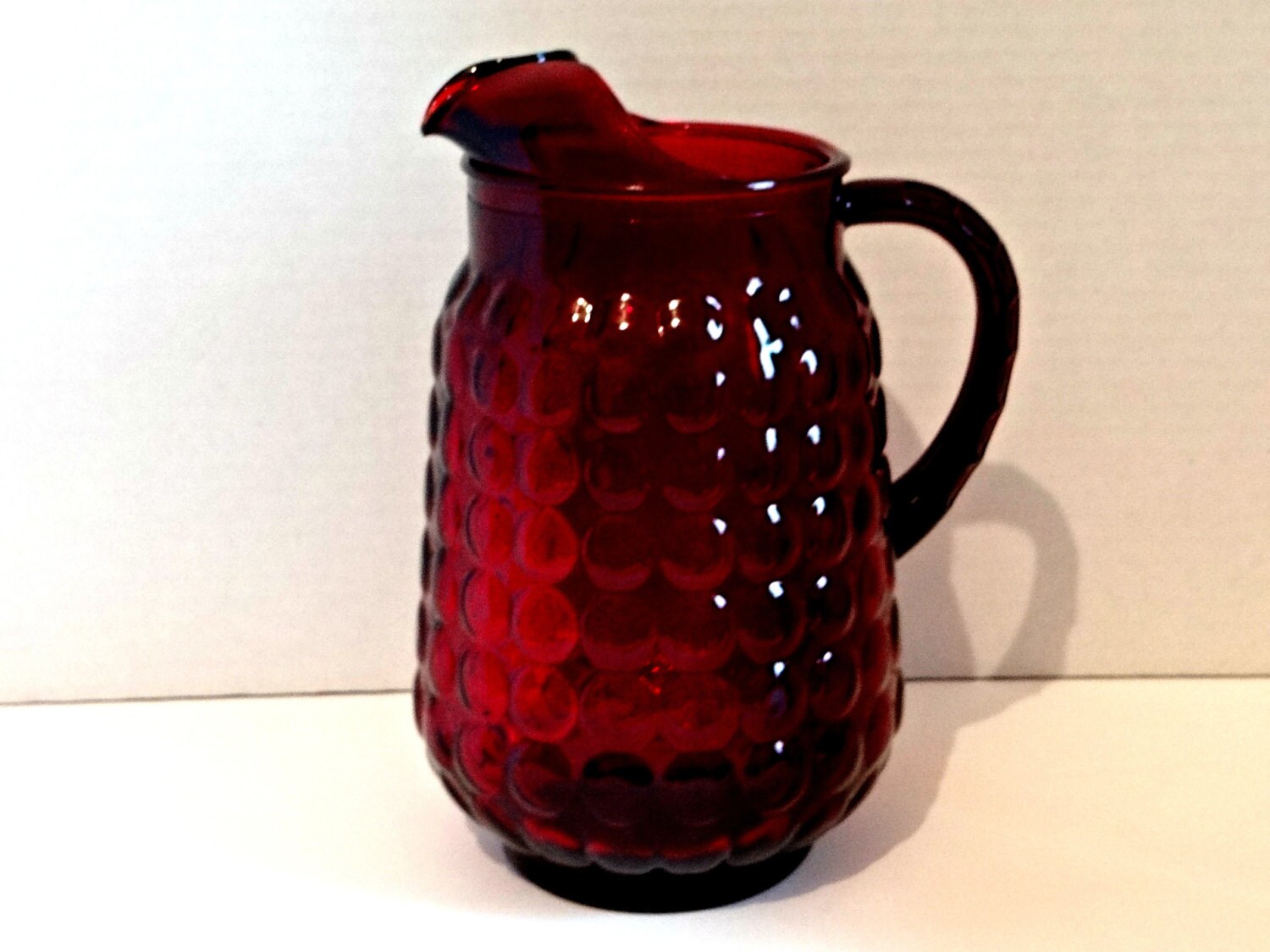 Vintage Anchor Hocking Ruby Red Provincial Bubble Pitcher with