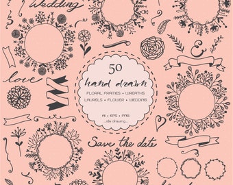115 Floral Hand Drawn Digital Clip Art Wedding Clip by idadrawing