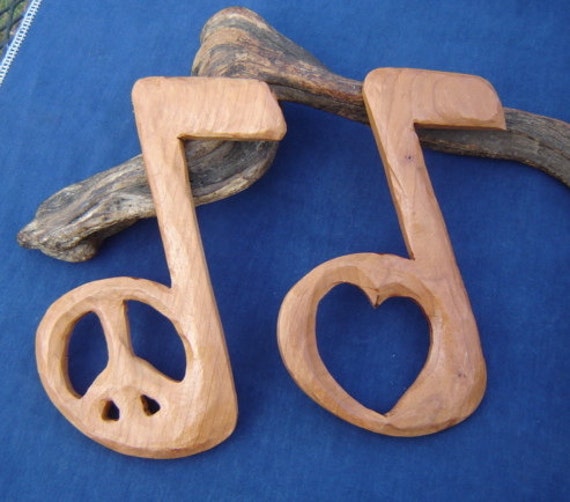 Carved wood music notes. Reclaimed wood peace and by UnwantedWood