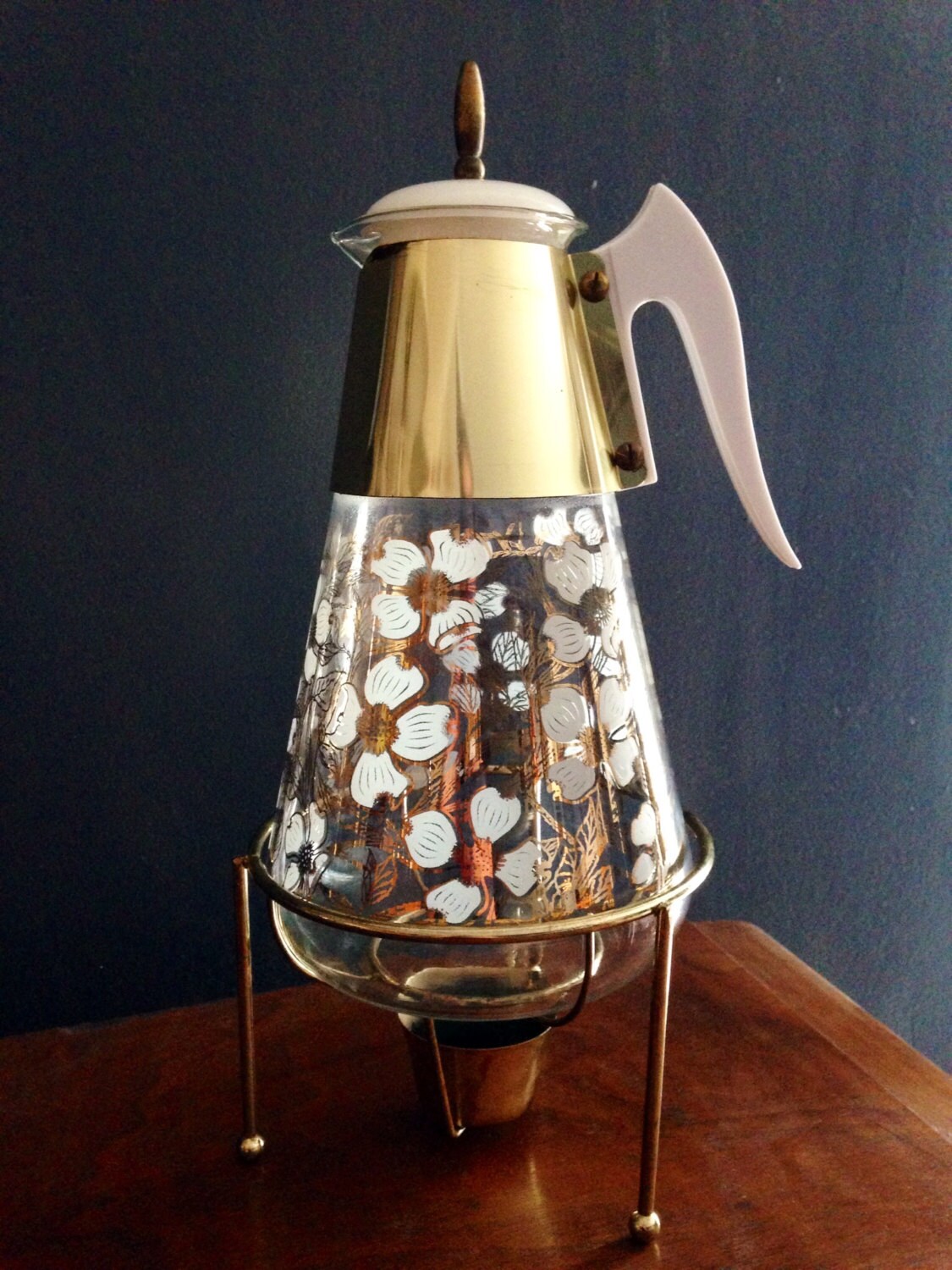 Fred Press Corning Glass Mid Century Carafe with Warming Stand- Silver ...