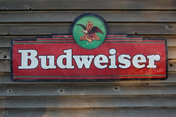 Vintage Original Budweiser Large Advertising Metal Sign Great