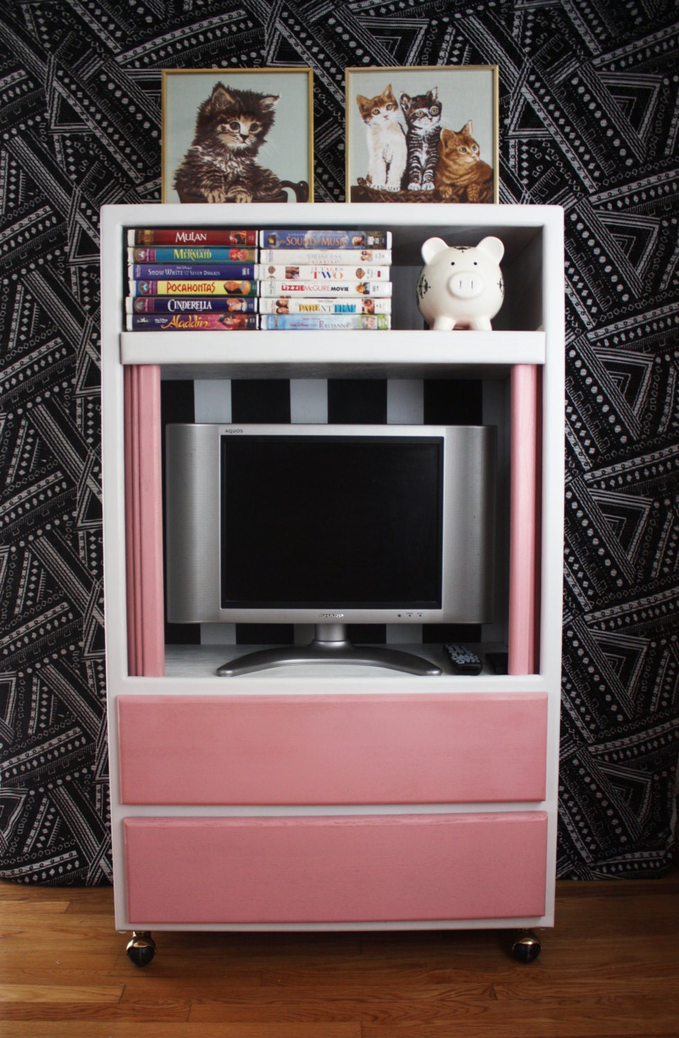 Vintage Pink and White Entertainment Center with Storage – Haute Juice