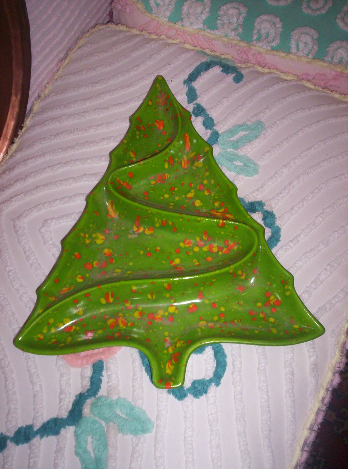 Madman Vintage Atomic Ceramic Christmas Tree Shaped Serving Tray Green ...