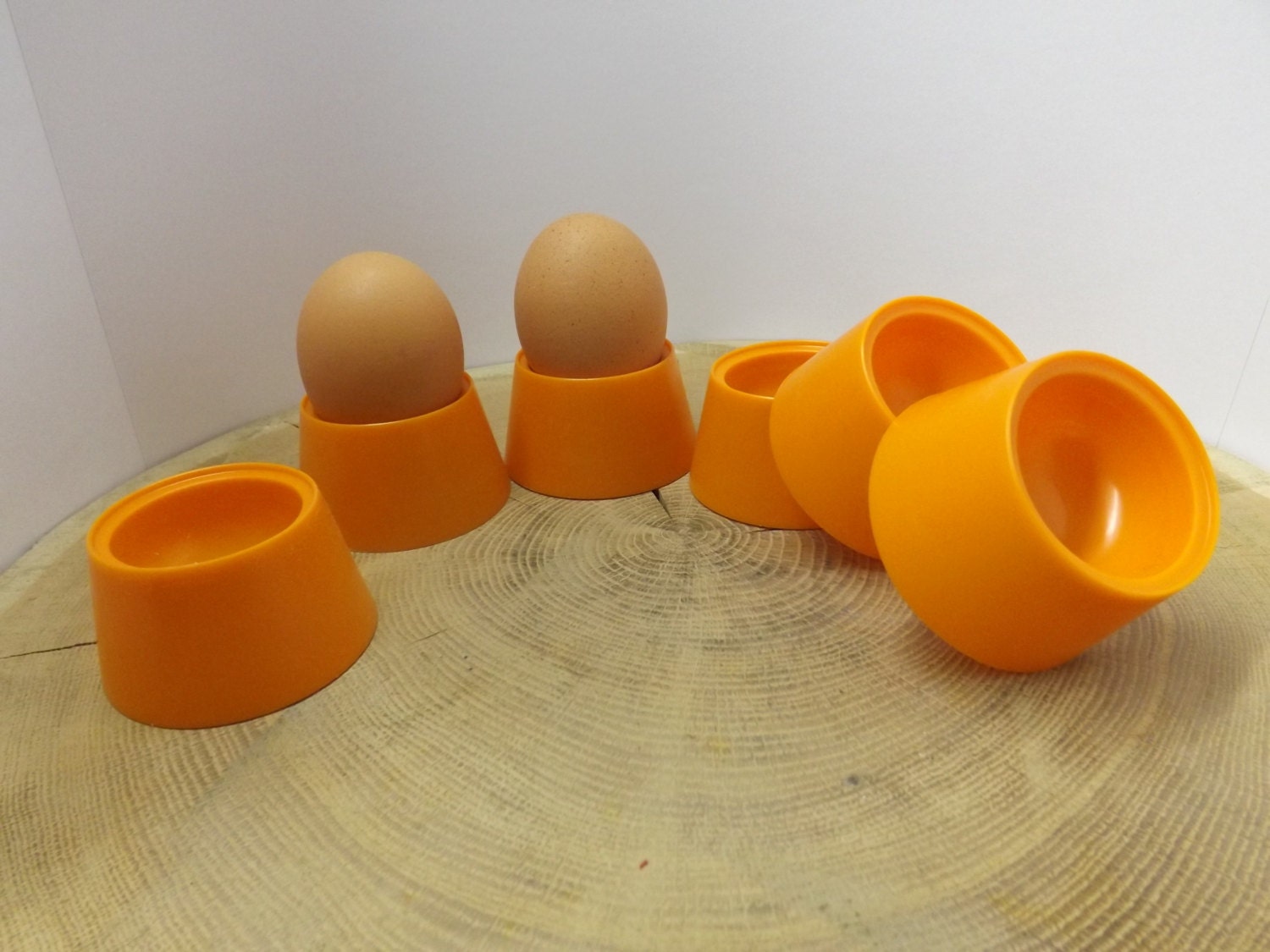Soviet Vintage Egg Cups Set of 6 , Yellow Plastic Egg Holders, Retro ...