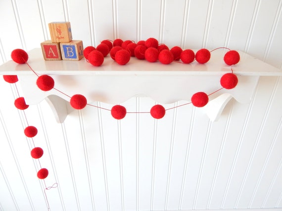 Christmas Garland Felt Ball Garland Red Garland by theblushingfig