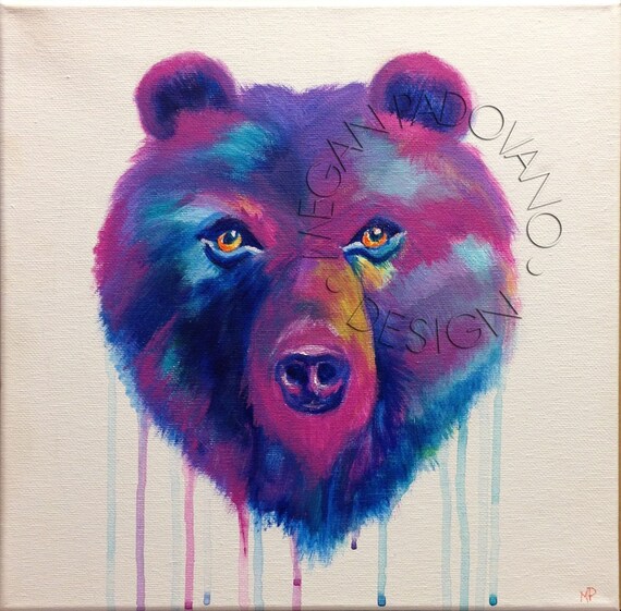 Beautiful multicolor acrylic bear painting