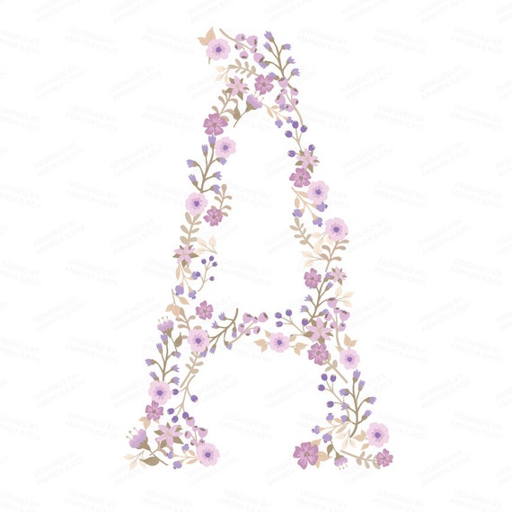 Professional Floral Alphabet Clipart & Vectors Lavender
