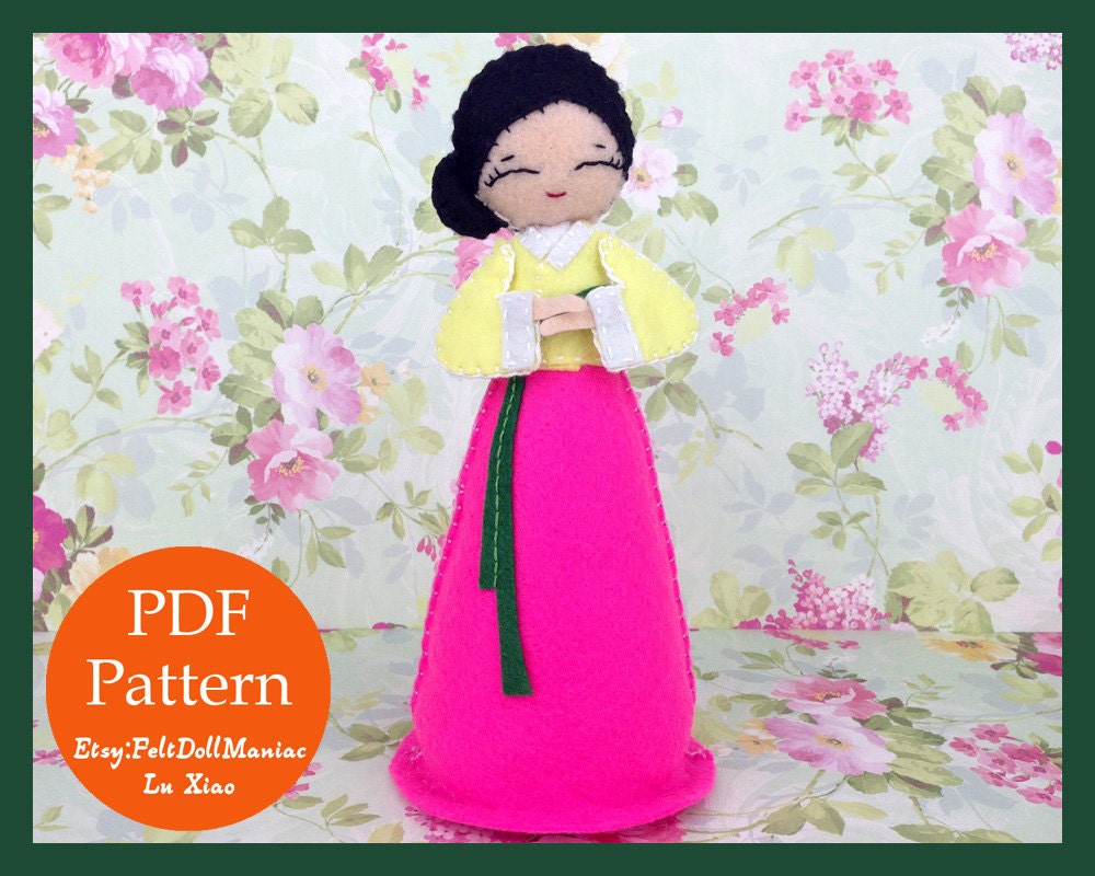 Korean Hanbok Doll. Felt Doll. PDF Pattern. PDF by FeltDollManiac