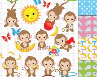 Birthday Party Monkeys Digital Clipart Set for-Personal and
